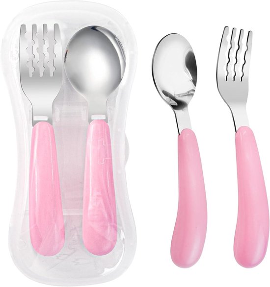 2-Pack Peuter Bestekset met Reiskoffer - RVS Kinderbestek voor School Lunch - Peuter... | bol