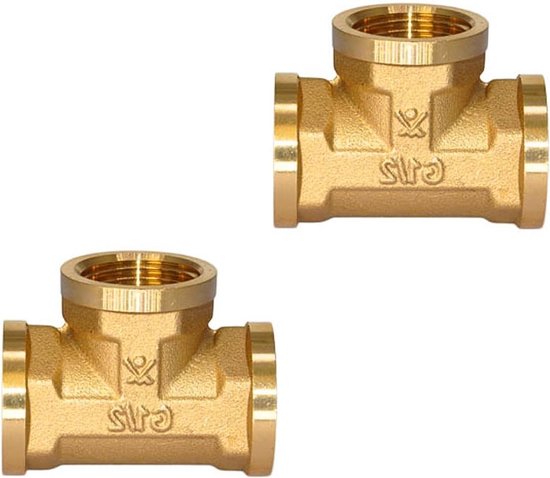 Allecto Premium - 2 stuks messing T-stuk 1/2 inch met G1/2 schroefdraad ...