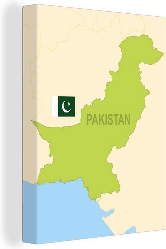 Canvas Schilderij Een illustratie van een groene kaart van Pakistan met ...