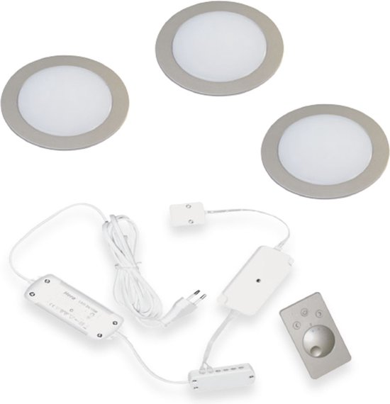 Hera FR-55 Dynamic Led set van 3 spots met dimmer inbouw 24V/15W RVS look | bol