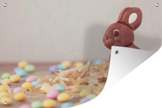 Tuinposters buiten Een konijn van chocolade met kleine eitjes tijdens ...