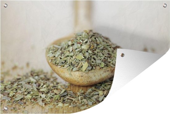 Tuindecoratie Gedroogde oregano in een houten kom - 60x40 cm ...