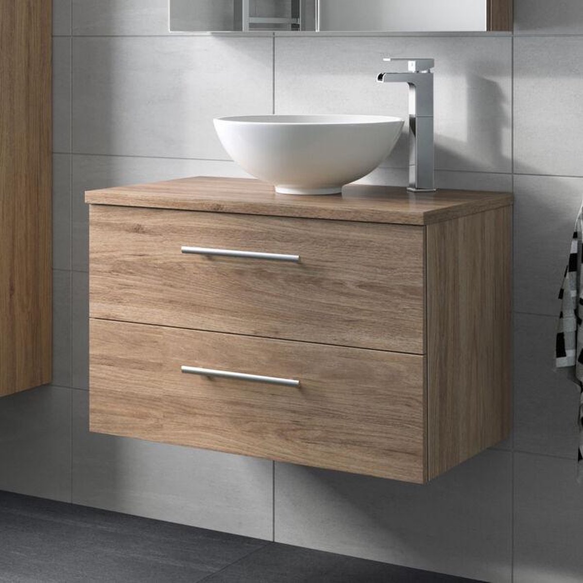 Wastafelmeubel Bondo Mari + Opzet Waskom Eiken 80 cm Melamine | bol.com