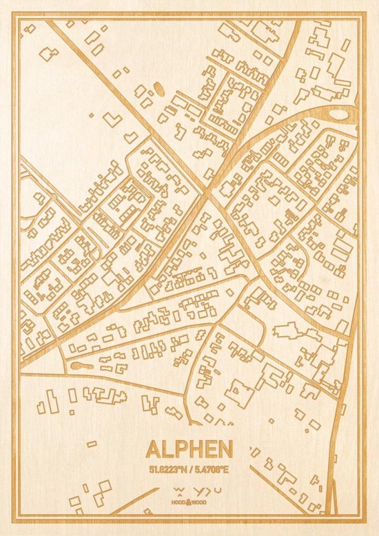 Kaart Alphen - Gegraveerde stadskaart Hood&Wood - Hout, A4 | bol.com