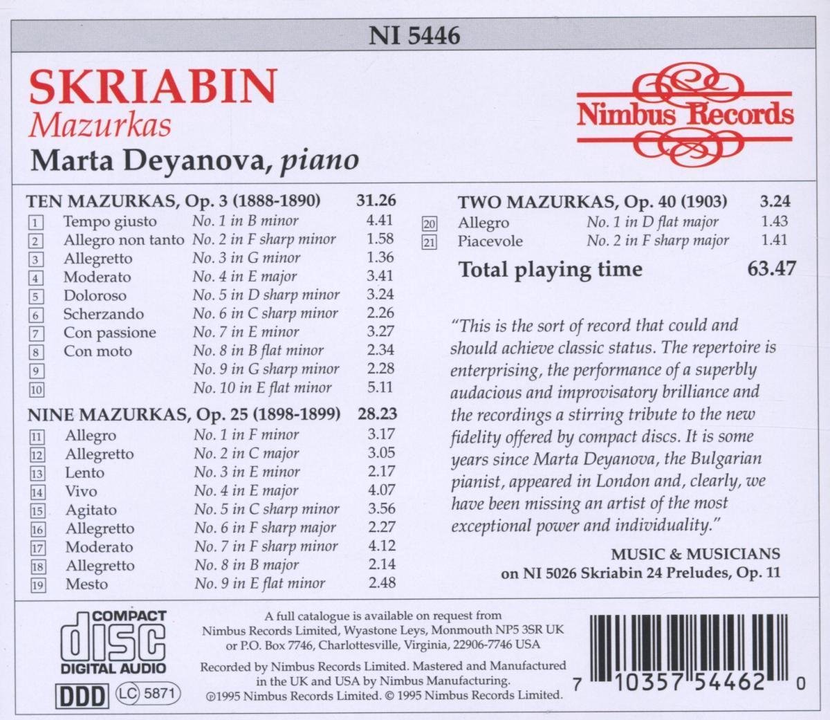 Deyanova - Skriabin: Mazurkas Op.3, Op.25, Op. (CD), Deyanova | Muziek ...