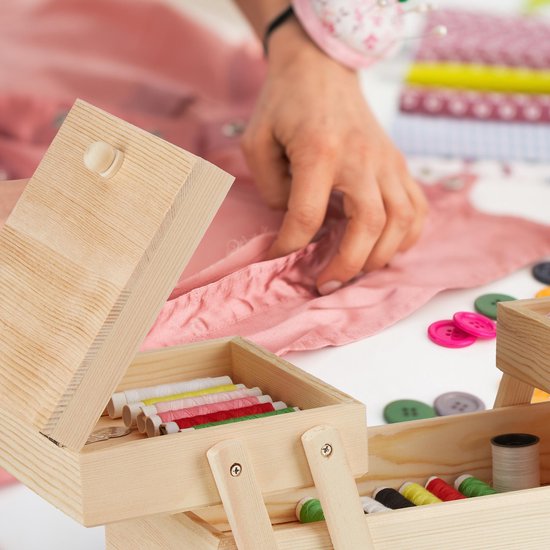 Naaidoos hout - Uitklapbaar met 5 vakken - Compact en zonder inhoud | bol