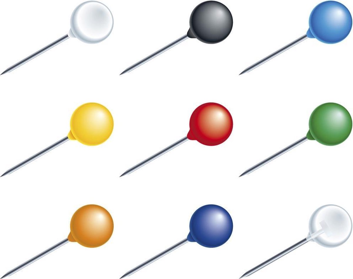 5x Doos met 50 bolvormige prikbordspelden - punthoogte 15mm - 6mm ...