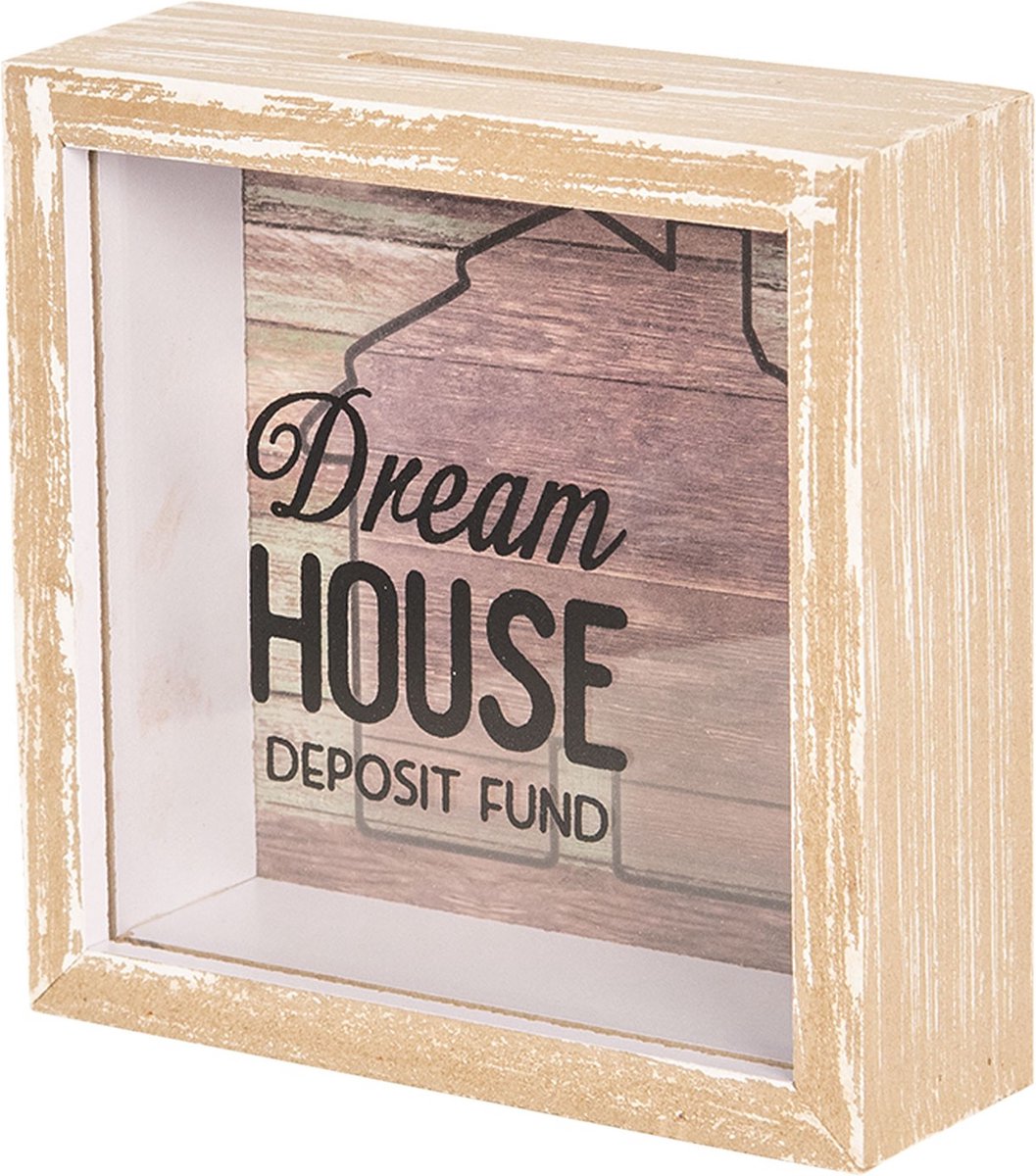 Clayre & Eef Spaarpot 15x5x15 cm Bruin Hout Vierkant Dream House Leuke ...