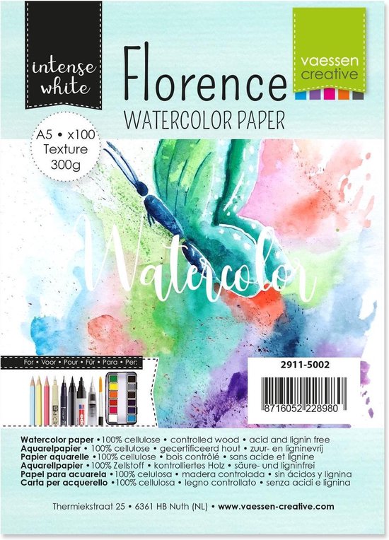 Aquarelpapier - Intens White - A5 - 300 grams - Lichte Structuur - Texture - Florence... | bol