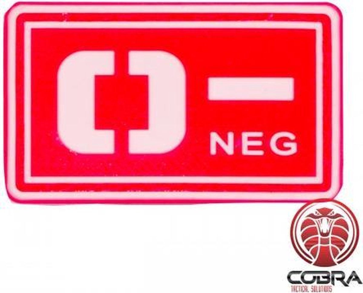 O- NEG bloedgroep PVC Militaire rode patch embleem met velcro | bol.com