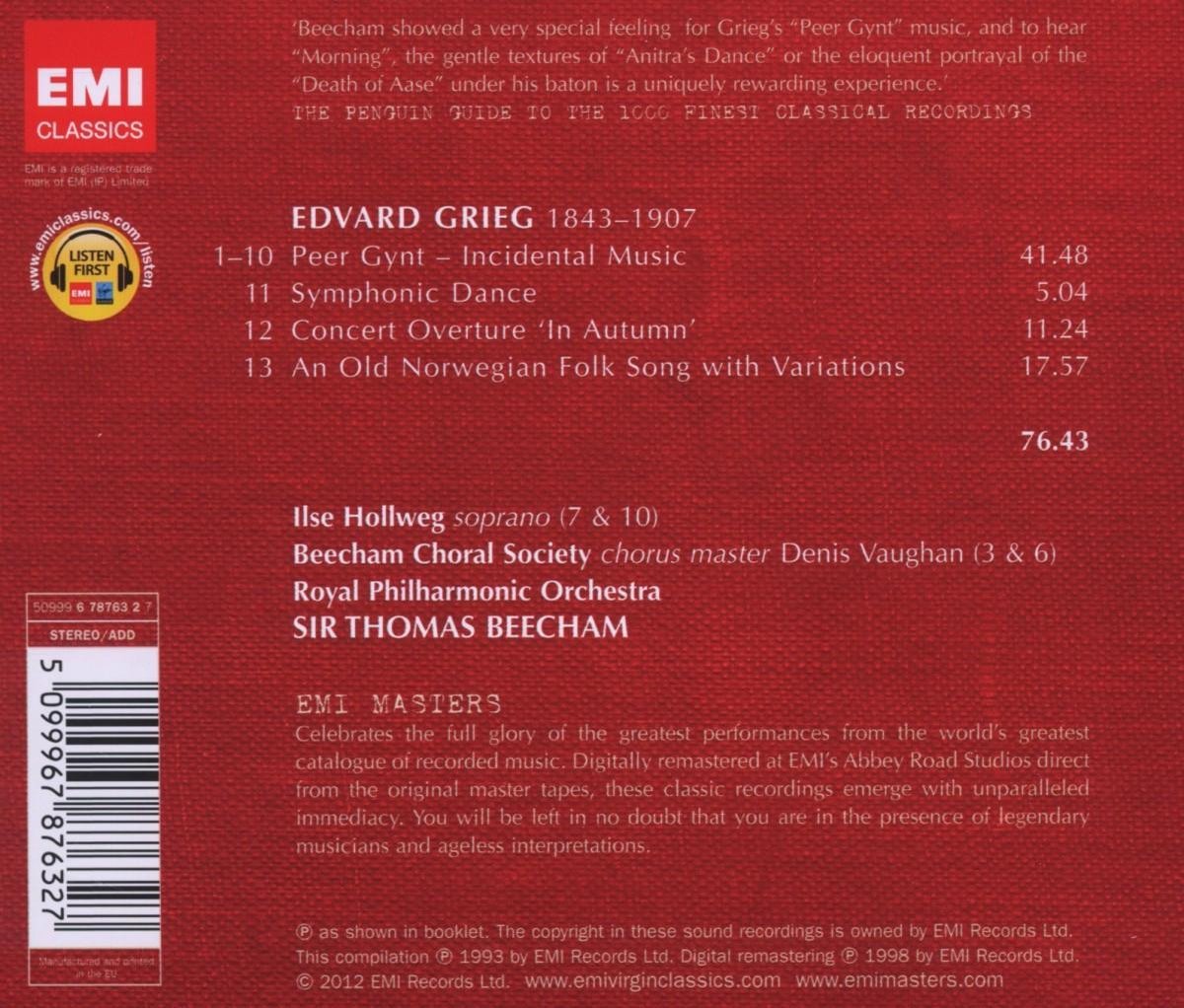 Grieg Peer Gynt Etc, Thomas Beecham | CD (album) | Muziek | bol.com