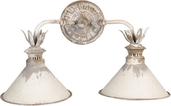 Clayre & Eef Wandlamp 56x30x33 cm Wit Ijzer Rond Muurlamp | bol