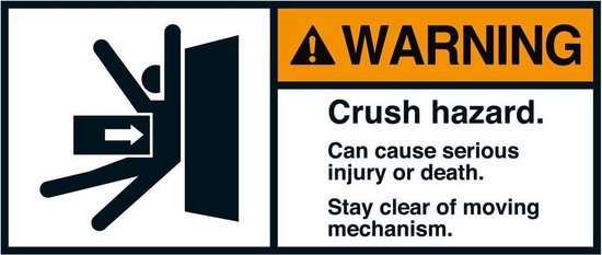 Warning Crush hazard serious injuries sticker, ANSI, 2 per vel 45 x 100 ...