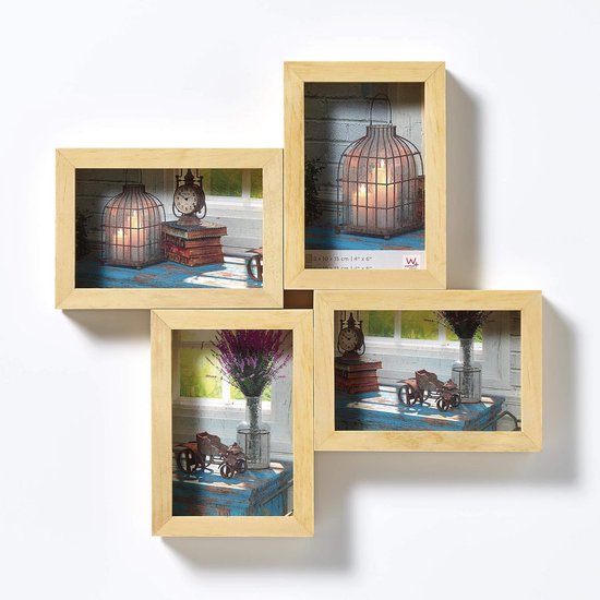Houten fotolijst met natuurlijke afwerking voor 4 foto's 10x15 cm | bol