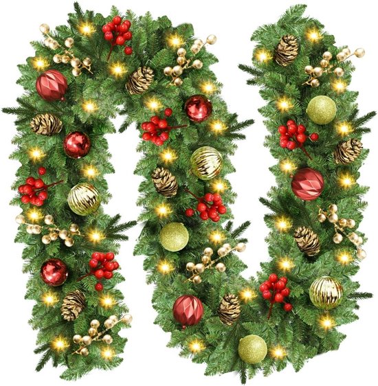Kerstslinger met LED-verlichting 270 cm - Kunstmatige groene takken ...