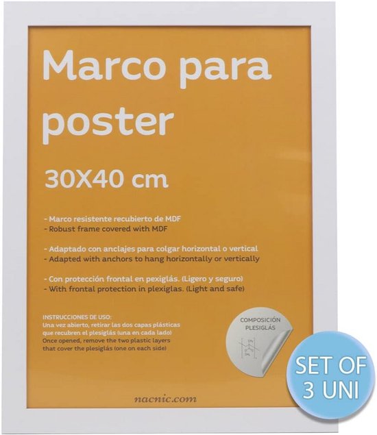 Set van 3 Moderne Witte Fotolijsten - Voor Foto's en Posters tot 30x40 ...