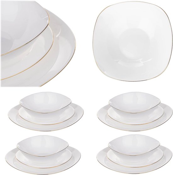 12-delig Servies Set Wit Goud voor 4 Personen - Soep-, Dessert- en ...