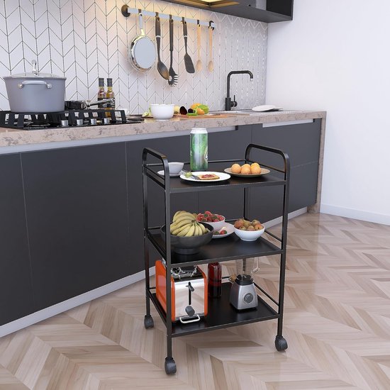 3-Laags Metalen Rolkar met Wielen - Multifunctionele Utility Wagen voor ...