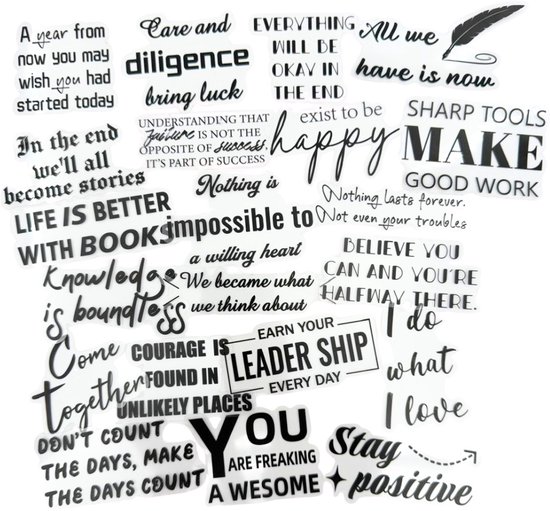 50 Stickers met Positieve Teksten en Quotes in het Engels - Transparant ...