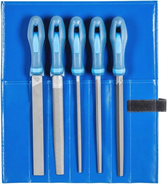 Werkplaatsvijlset in PVC-roltas - 5 vijlen voor fijne bewerking (200 mm ...