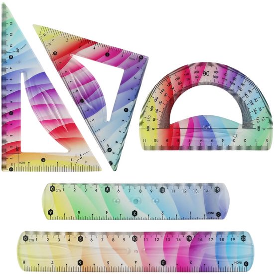 Flexibele 5-delige geometrieset met linialen en geodriehoek voor school ...