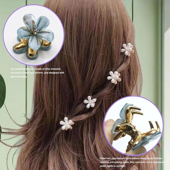 Set van 18 haarclips met bloemenapplicatie in 9 verschillende kleuren | bol