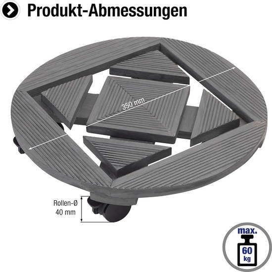 Ronde Houten Plantenroller met Wielen en Rem - Ø 350 mm - 60 kg ...