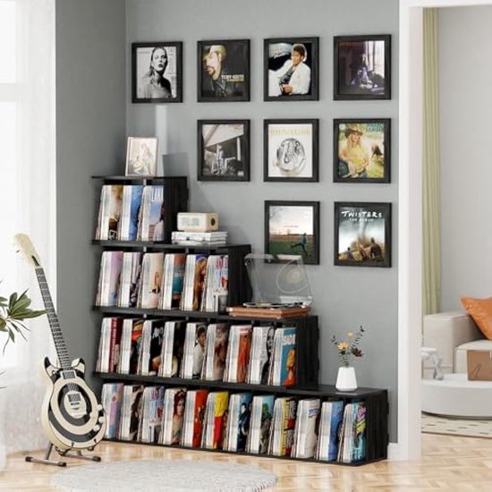 Houten Vinylstandaard – Vintage Wandrek met 3 Vakken – Opslag voor Max ...