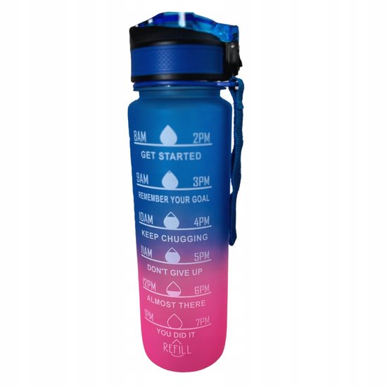 Sport Bidon 1000ml Tritan Fles met Rietje en Maatstreep - Roze/Blauw | bol