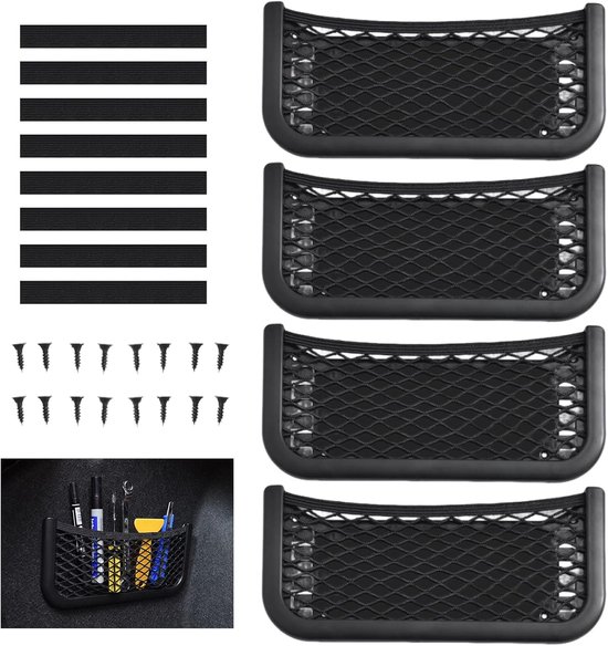 Famanu - Set van 4 universele auto-opbergnetten 26x12 cm met elastiek ...