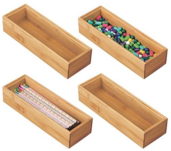 Set van 4 Bureau en Lade Delers - Rectangulaire Bamboe Ladeverdeler ...