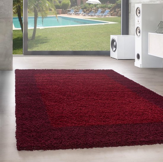 Hoogpolig Vloerkleed Rood met Randdesign 240 x 340 cm Modern Tapijt | bol