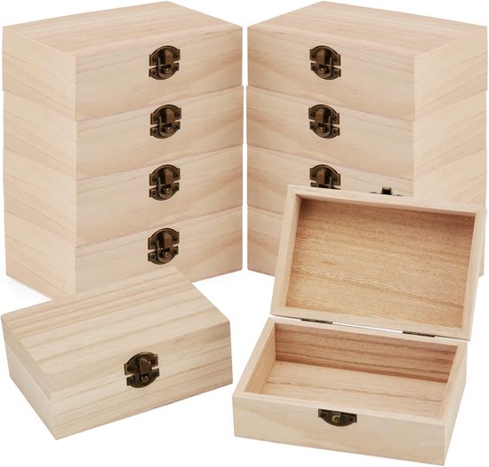 10 Stuks Kleine Craft Houten Doosjes met Scharnierend Deksel en ...