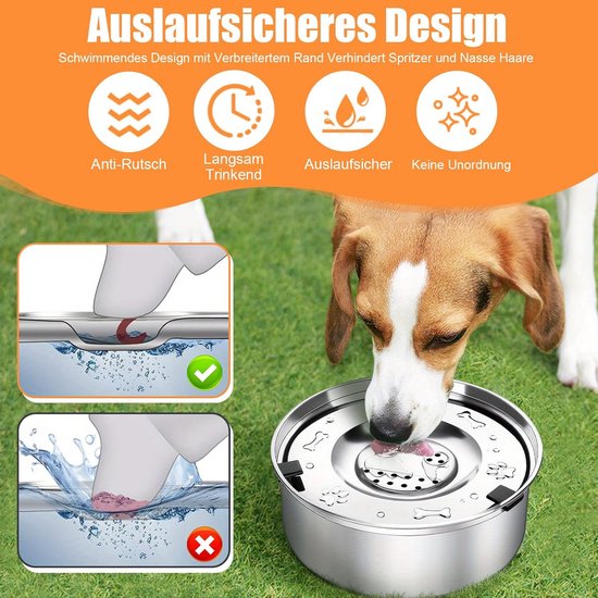 Anti-Kwel Waterbak Hond RVS - Drijvend en Spatwaterdicht Drinkbak met ...