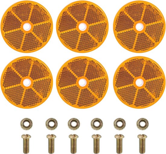 Set van 6 ronde reflectoren 60 mm voor voertuigen - oranje kattenoog ...