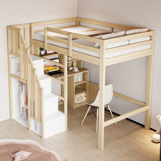 Sweiko Hoogslaper - 90 x 200 cm - Met bureau - Opbergplanken ...