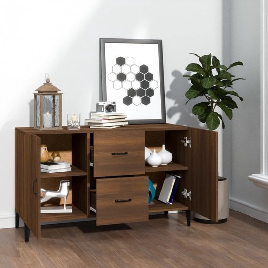 Klassiek Dressoir Milano – 100x36x60 cm – Bruin Eiken – 2 Deuren & 2 ...