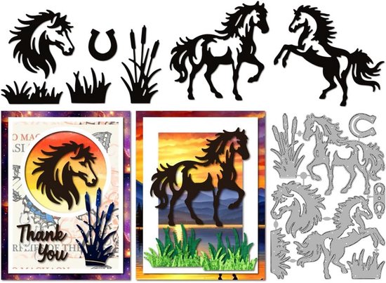 Metalen Stansmes Set Paardenhoofden en Gras voor Kaarten Maken en ...