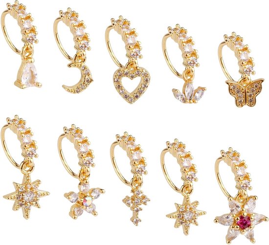 Neuspiercings Dangle Ringen Ster Maan Hart Blad Bengel Neus Hoop - Set ...