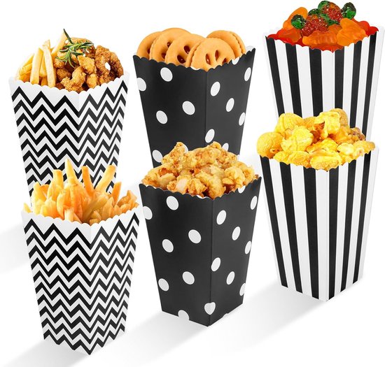 24 Zwarte Papieren Zakjes voor Popcorn en Snacks met Strepenpatroon | bol