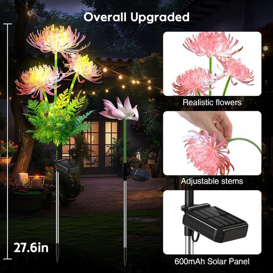 4x Zonnebloem Lampen voor Buiten - Oplaadbare Solar Tuinverlichting ...