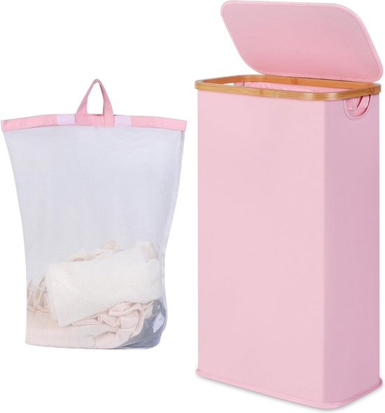 60 liter slanke wasmand met deksel en binnenzak - opvouwbaar en wasbaar ...