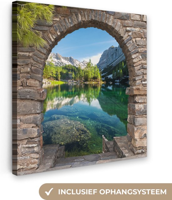 Canvas schilderij 90x90 cm - Wanddecoratie Doorkijk - Berg - Landschap ...