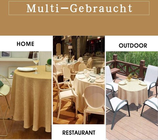 Washable Round Tablecloth 180 cm Lotus Effect Beige Garden Linen - 180 ...