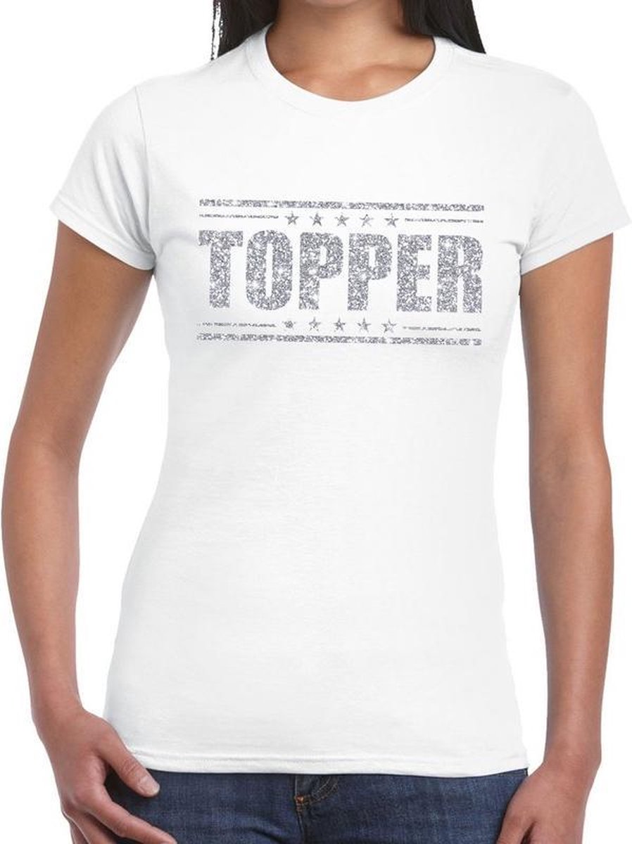 Toppers Wit Topper shirt in zilveren glitter letters dames - Toppers ...