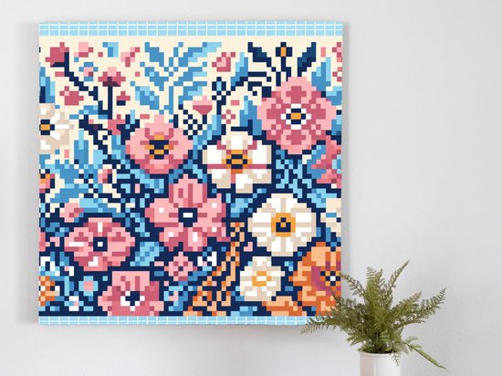 Pixel art bloemen schilderij | Flora in pixels: Een kleurrijk ...