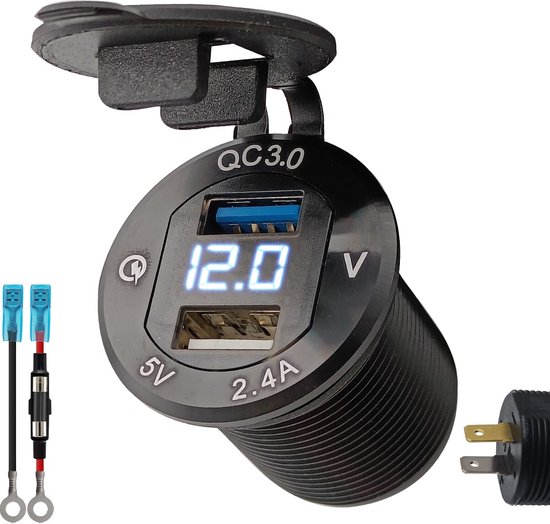 ProRide 12V USB Stopcontact 2 Poorten Inbouw met Voltmeter - 5V/2.4A ...