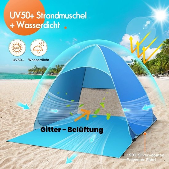 XXL pop-up strandtent voor 3-5 personen - UPF 50+ uv-bescherming ...