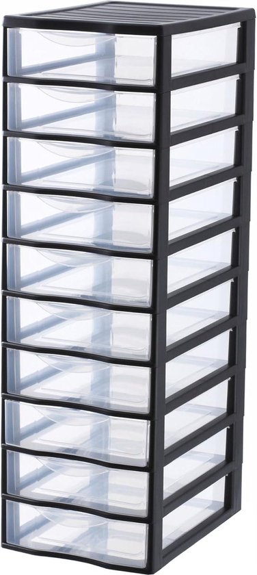 Kunststof ladekast met 10 transparante laden - A4 papierformaat ...