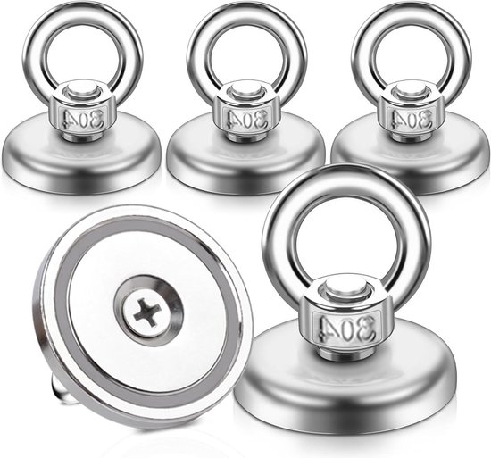 Pack of 5 Neodymium Magnets 55 kg - Strong Magnetic Fishing Magnets 36 ...